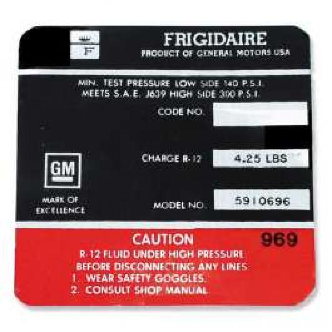 Chevelle Decal, Frigidaire Air Conditioner Compressor, 1964-1965 ...