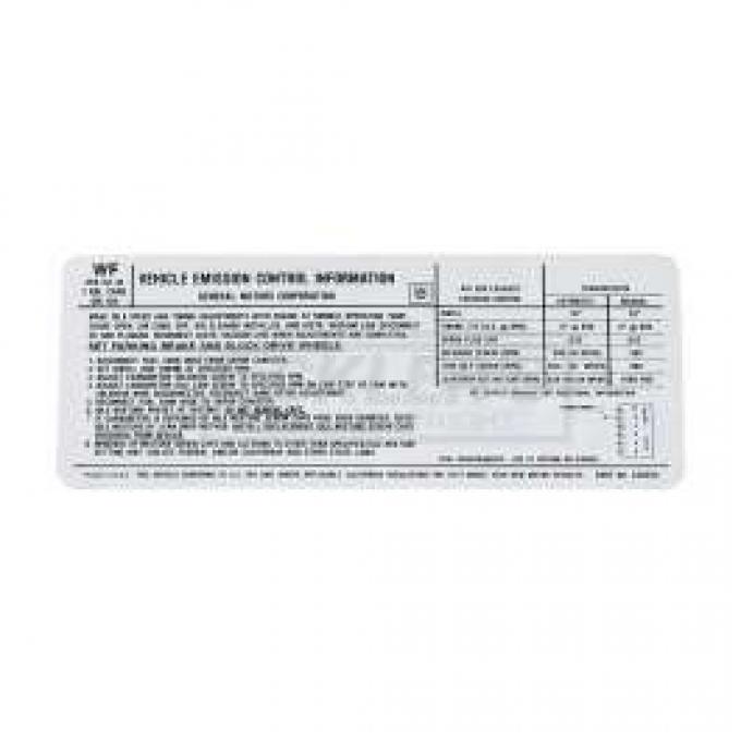 El Camino Emission Decals 350 c.i. 2 Barrel, Automatic Or Manual Transmission, Code WF, 1973 ...