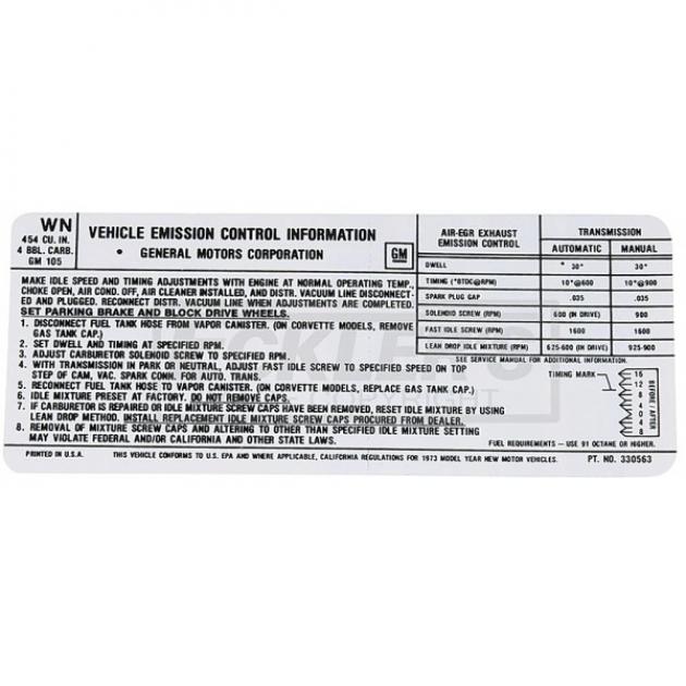 Engine | Engine Decals | Emission Decal | Chevelle Depot