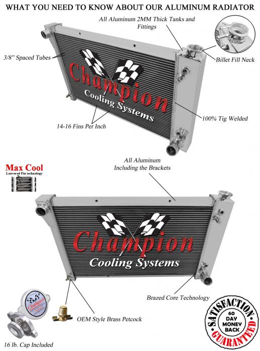 Champion Cooling 3 Row All Aluminum Radiator Made With Aircraft Grade ...
